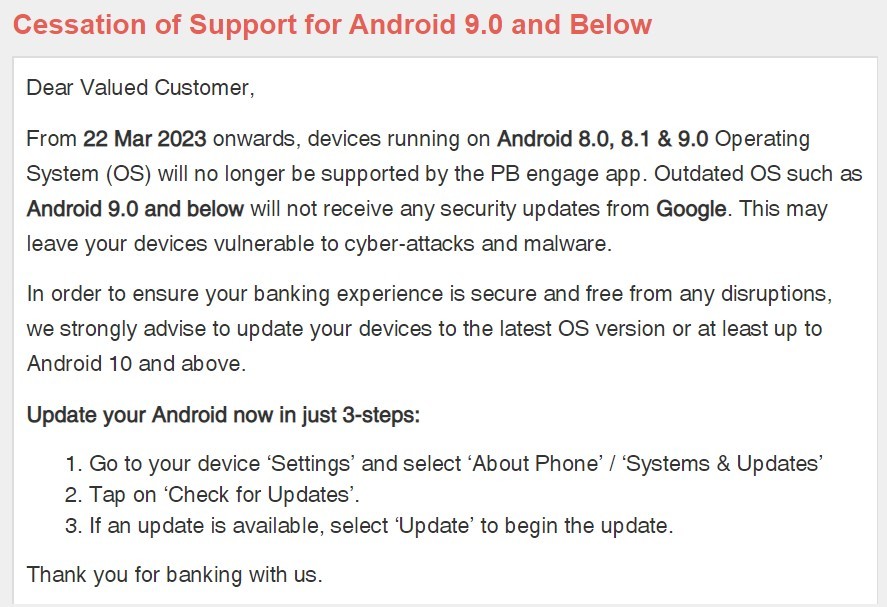 Public Bank APP will no longer support older phones, effective March 22 ...