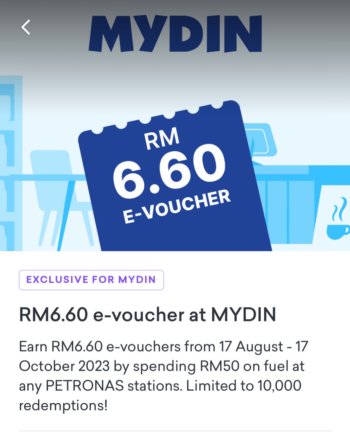 Get RM6.60 MYDIN cash voucher by spending Rm50 on fuel at any Petronas! - Leh Leo Radio News