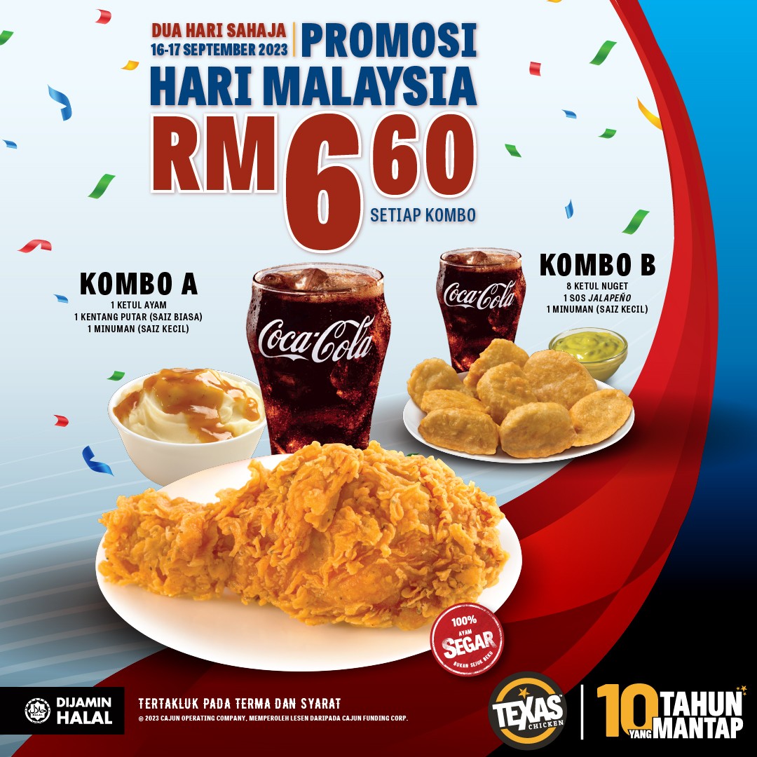 Texas Chicken launches Malaysia Day 2-day offer at RM6.60 for selected ...